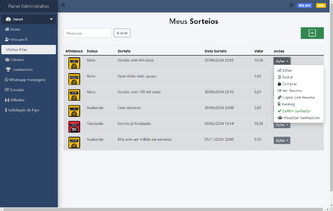 Script Rifa Premium em Php Laravel - 1 Milhão de Números e Afiliados