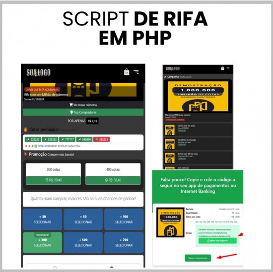 Script Rifa Premium em Php Laravel - 1 Milhão de Números e Afiliados