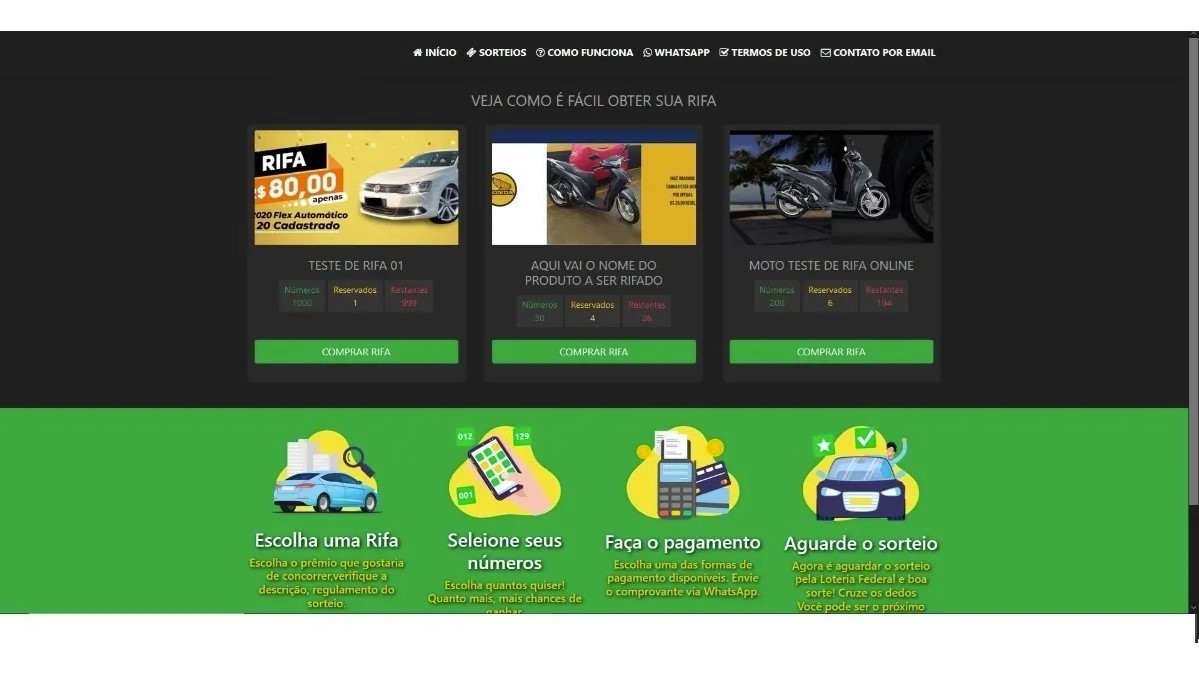 Plataforma / site para rifas online, sorteios, completo – script rifas