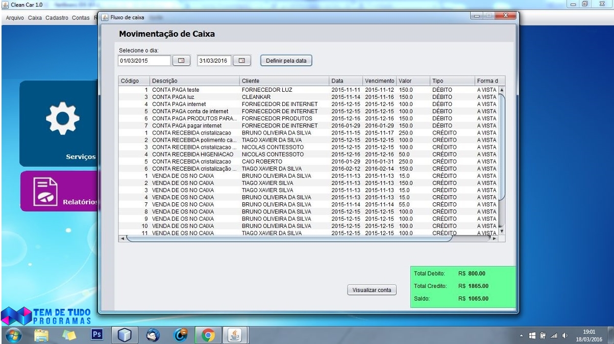 Codigo Fonte em Java do sistema para Lava Rapido, Lava Jato