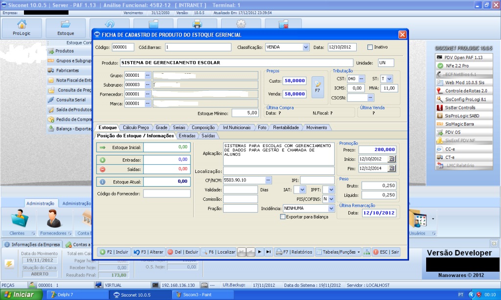 Máquina Virtual Siscom 10.0.5 Retaguarda Paf 1.13 Ecf Pdv Nfe 2.2 Cce Cte