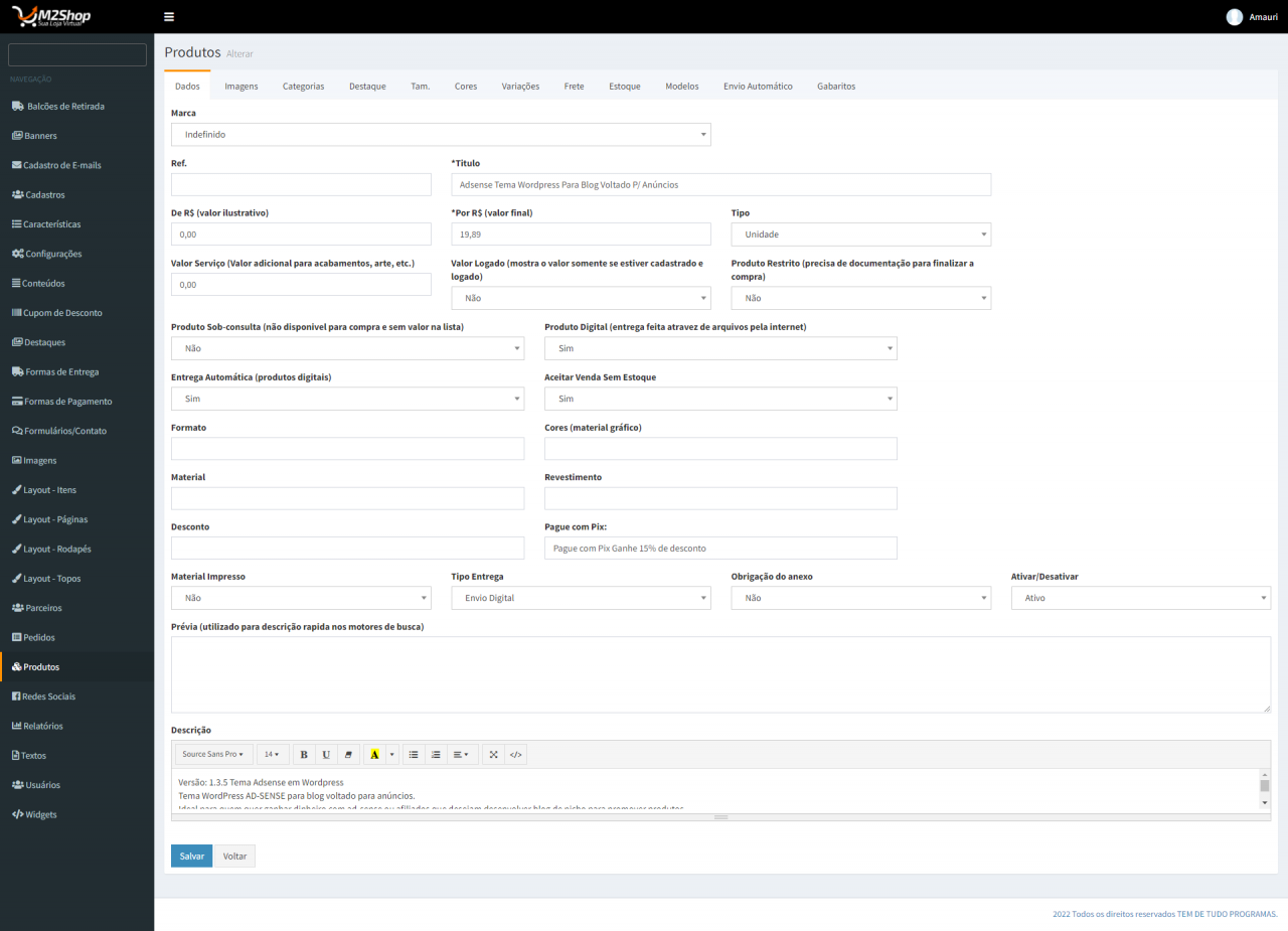 Loja Virtual M2shop Em Php Responsiva Pagseguro