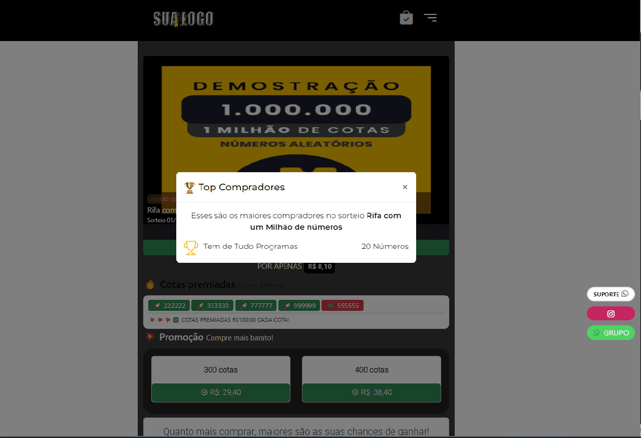 Script Rifa Premium em Php Laravel - 1 Milhão de Números e Afiliados